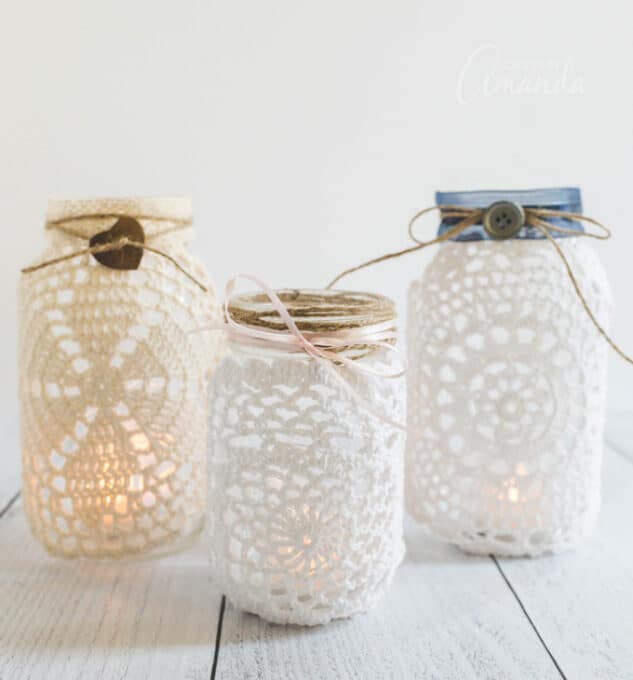 Doily Luminaries - home decor, wedding centerpieces