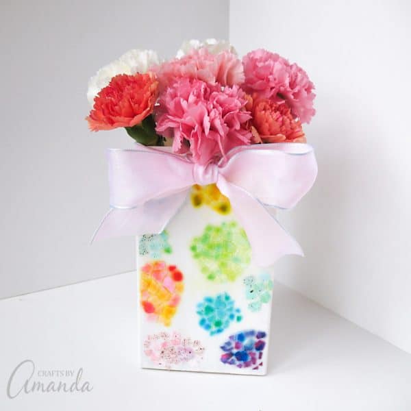 Egg Shell Mosaic Vase: use your colored egg's egg shells to make a vase!