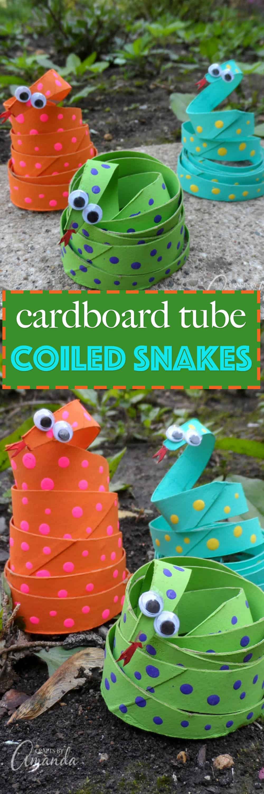 Cardboard Tube Coiled Snakes: recycled tubes turned into sneaky snakes!