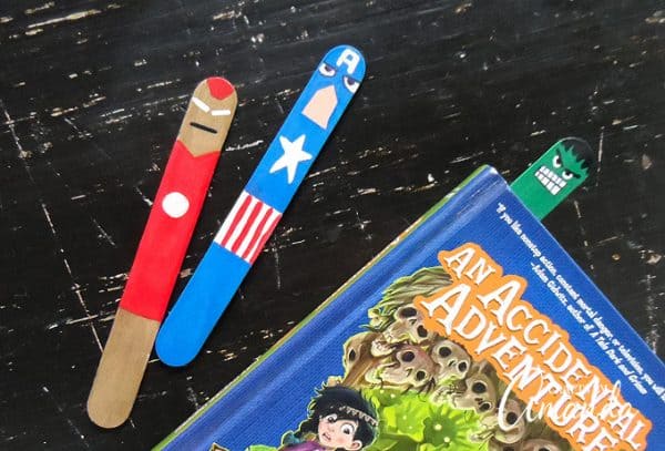 Avengers Bookmarks: superhero craft made from craft sticks