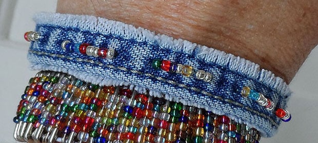 Recycled Denim Beaded Bracelet - Crafts by Amanda