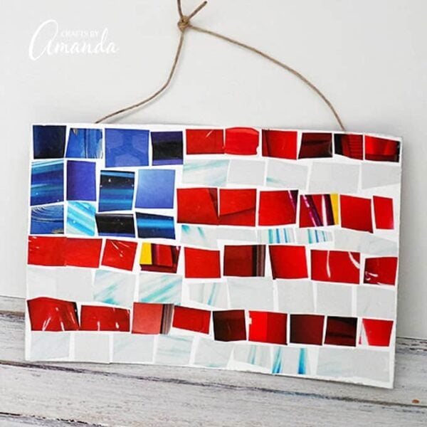Magazine Mosaic Flag: an easy patriotic craft using old magazines