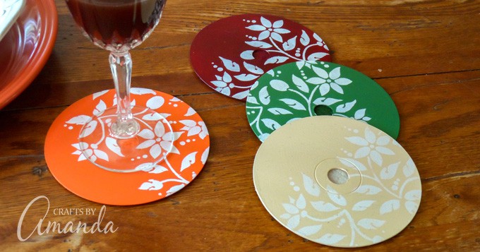 DVD Coasters: a pretty painted stencil project perfect for fall