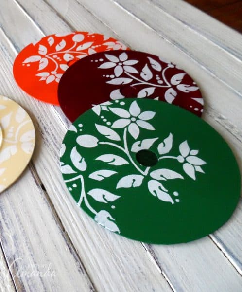 DVD Coasters: a pretty painted stencil project perfect for fall