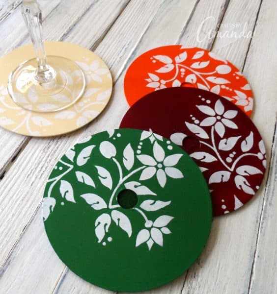 DVD Coasters: a pretty painted stencil project perfect for fall