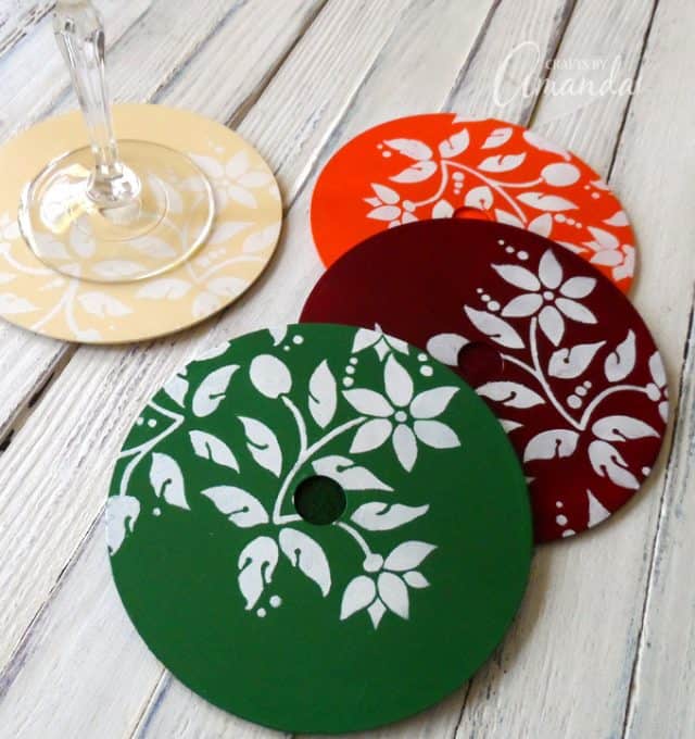 DVD Coasters: a pretty painted stencil project perfect for fall