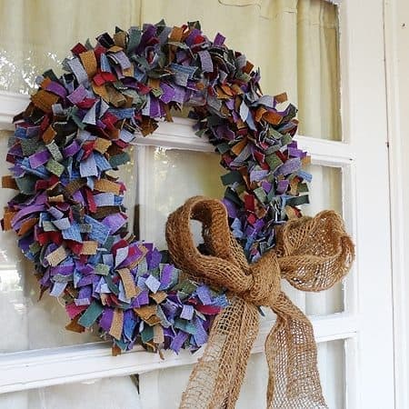 Colored Denim Scrap Wreath - Crafts by Amanda