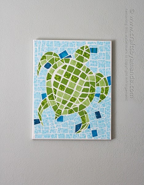 Mosaic Turtle Using Fabric and Canvas - Crafts by Amanda