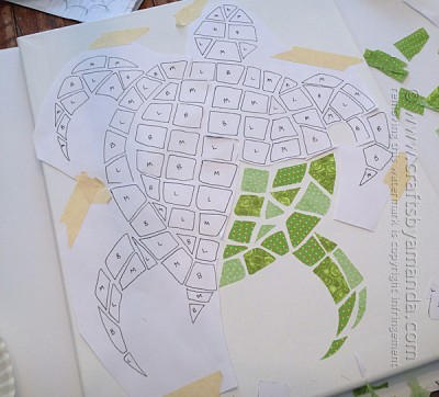 Mosaic Turtle Using Fabric and Canvas - Crafts by Amanda