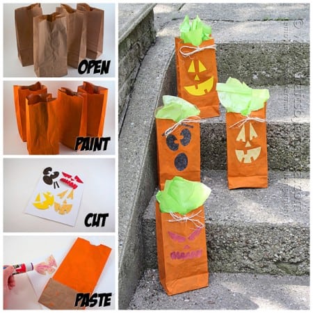 Jack O' Lantern Treat Bags: fill with goodies for a Halloween party!
