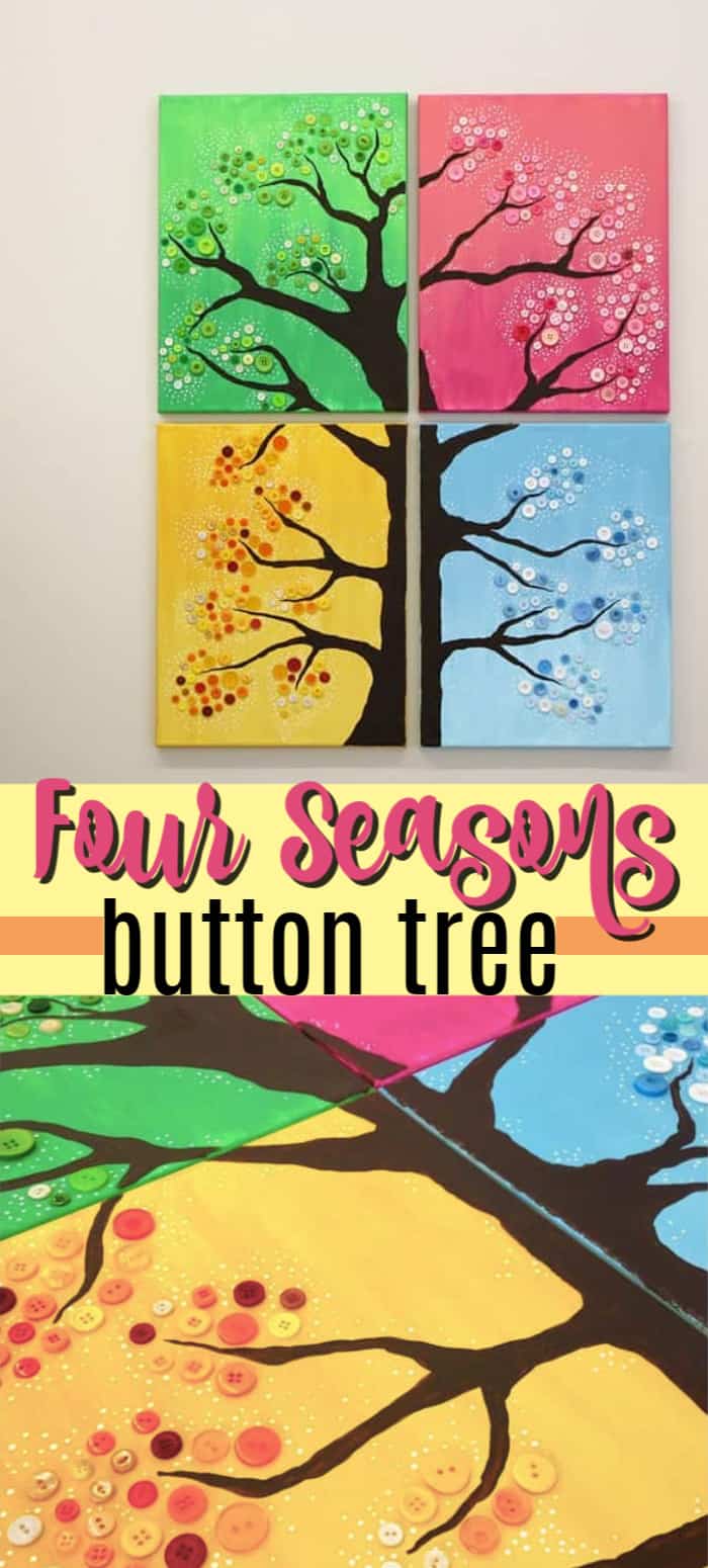 Button Tree Wall Art: 4 seasons, colorful button tree