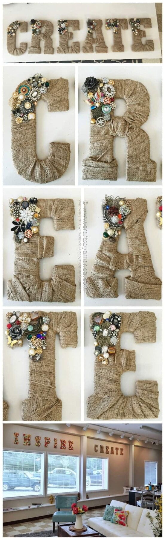 Vintage Jewel Burlap Wall Letters