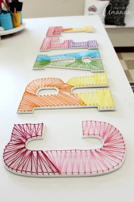 String Art - How to Make Colorful Wall Letters - Crafts by Amanda