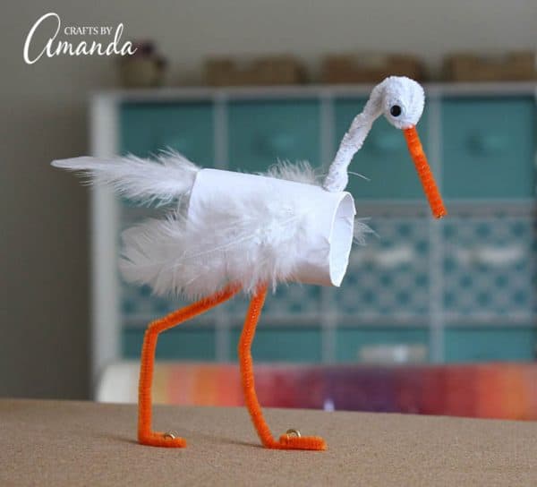 Cardboard Tube Stork: make a stork from a toilet roll!