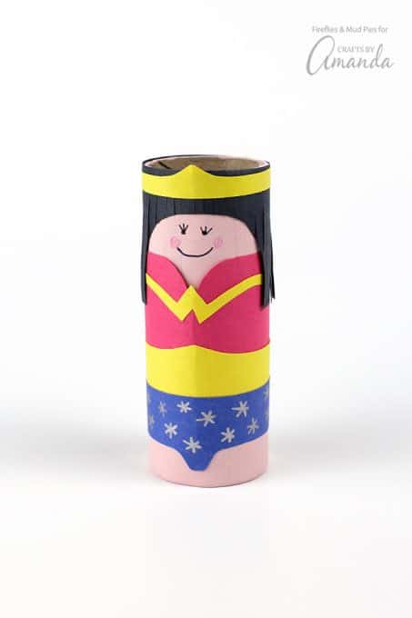 Cardboard Tube Wonder Woman: a fun kid's cardboard tube craft!