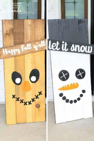 Reversible Scarecrow Snowman: the perfect fall and winter decor!