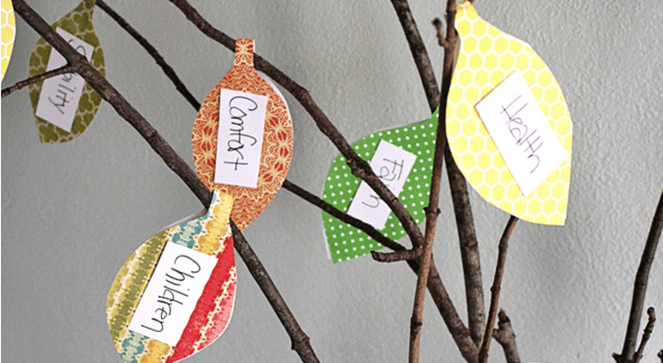 Thankful Tree: use scrapbook paper and twigs to make a thankful tree