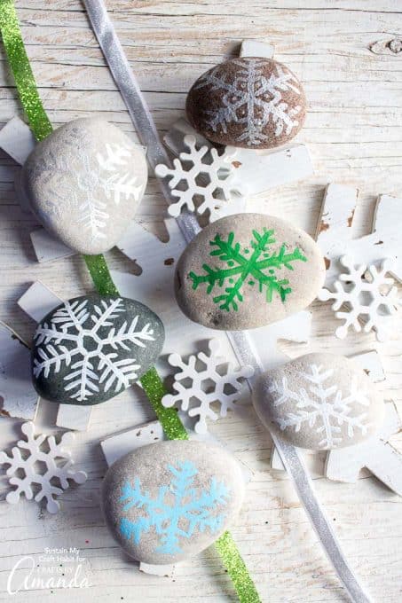 Snowflake Painted Rocks: an easy winter craft anyone can do
