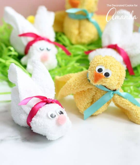 Washcloth Bunny and Chick - Crafts by Amanda - Easter Crafts