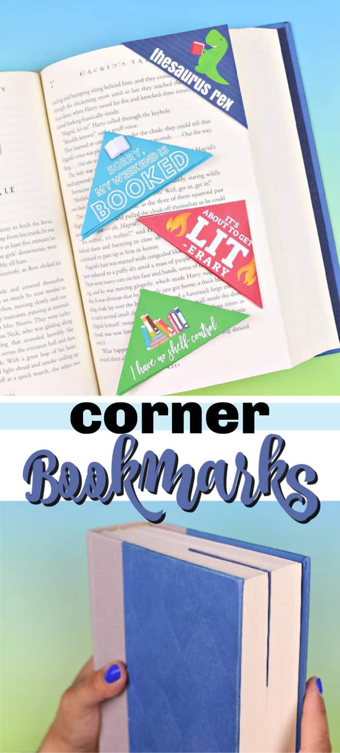 Corner Bookmarks: printable book-related puns that book nerds will love.