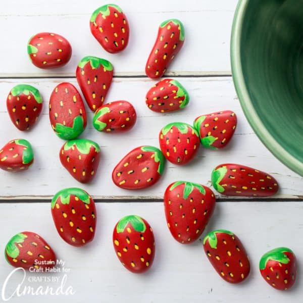 Strawberry Painted Rocks - Crafts by Amanda - Summer Crafts