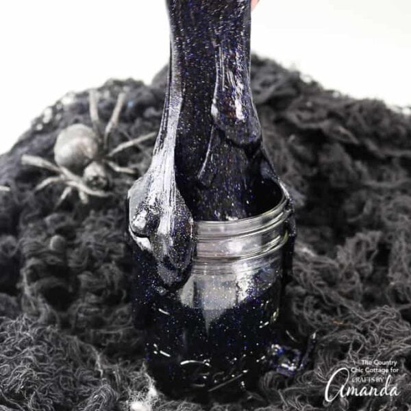 Black Glitter Slime Perfect for Halloween - Crafts by Amanda