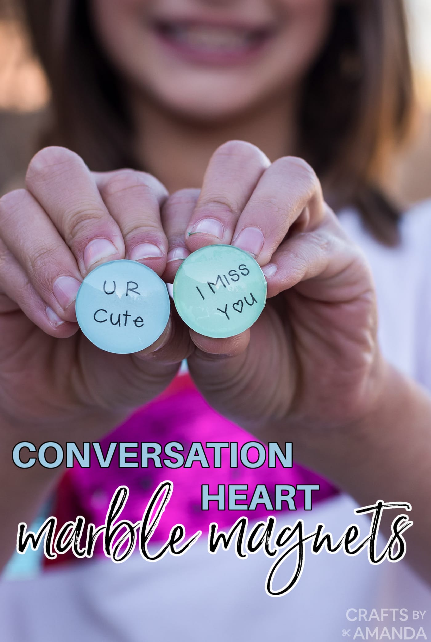 Conversation Marble Magnets: glass gem magnets for Valentine's Day