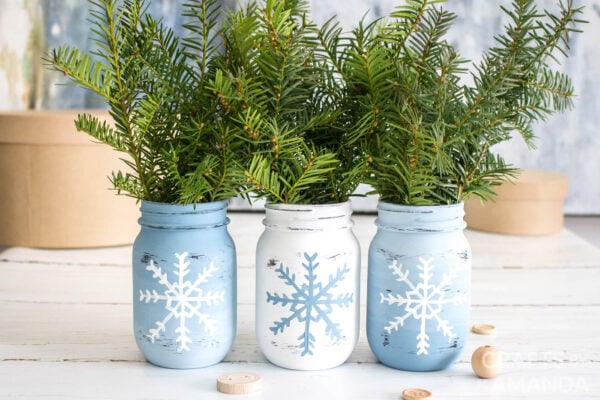 Snowflake Mason Jar Vases - Crafts by Amanda - Mason Jar Crafts