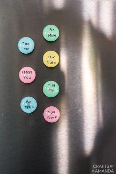 Conversation Marble Magnets: glass gem magnets for Valentine's Day